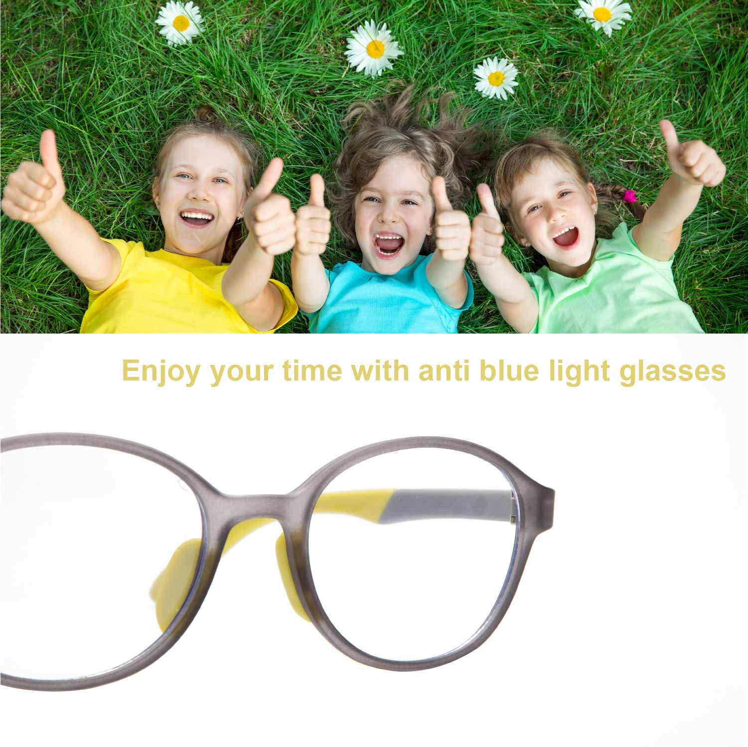 Madison Avenue Kids Blue Light Blocking Glasses for Teens Anti Blue Ray Eye Strain Computer Game Glasses Flexible Soft TR90 Frame UV Protection Computer TV Eyeglasses Boys Girls Age 9-12 (Yellow)