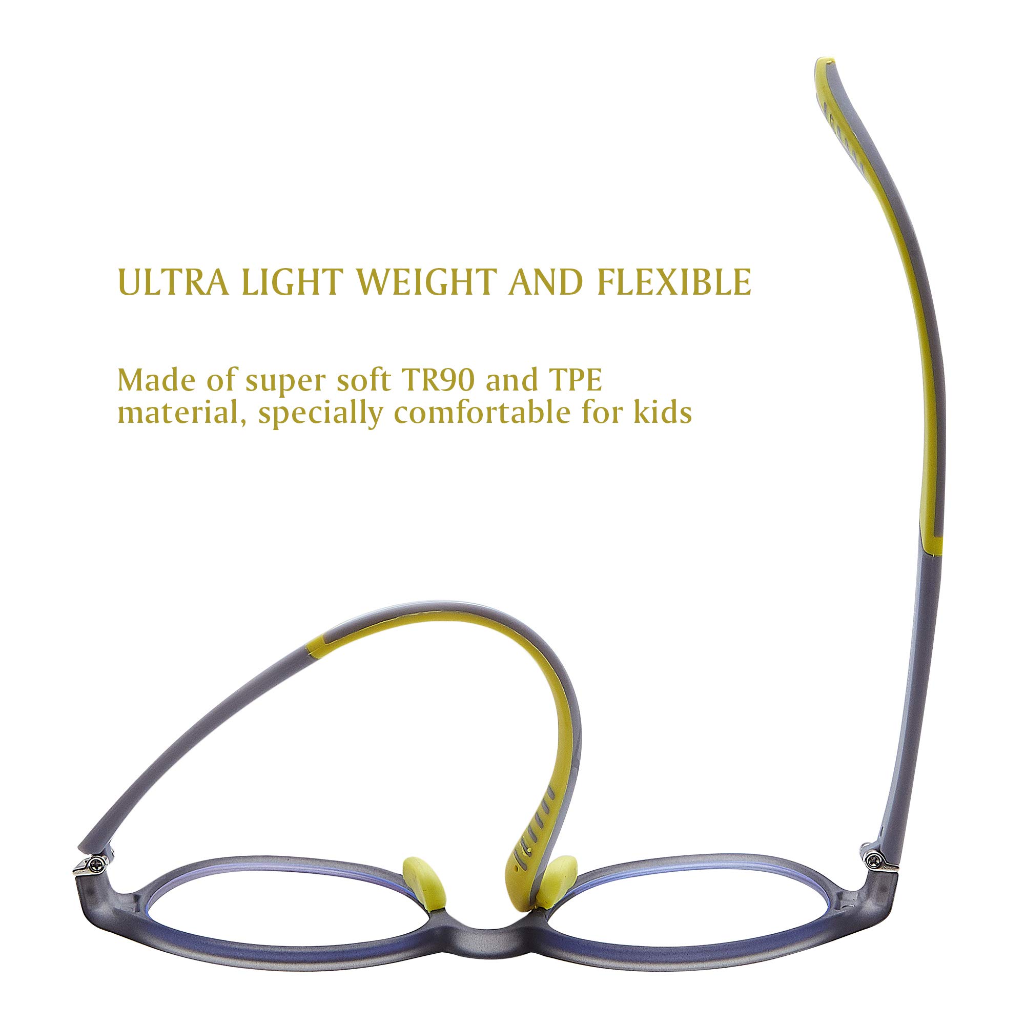 Madison Avenue Kids Blue Light Blocking Glasses for Teens Anti Blue Ray Eye Strain Computer Game Glasses Flexible Soft TR90 Frame UV Protection Computer TV Eyeglasses Boys Girls Age 9-12 (Yellow)