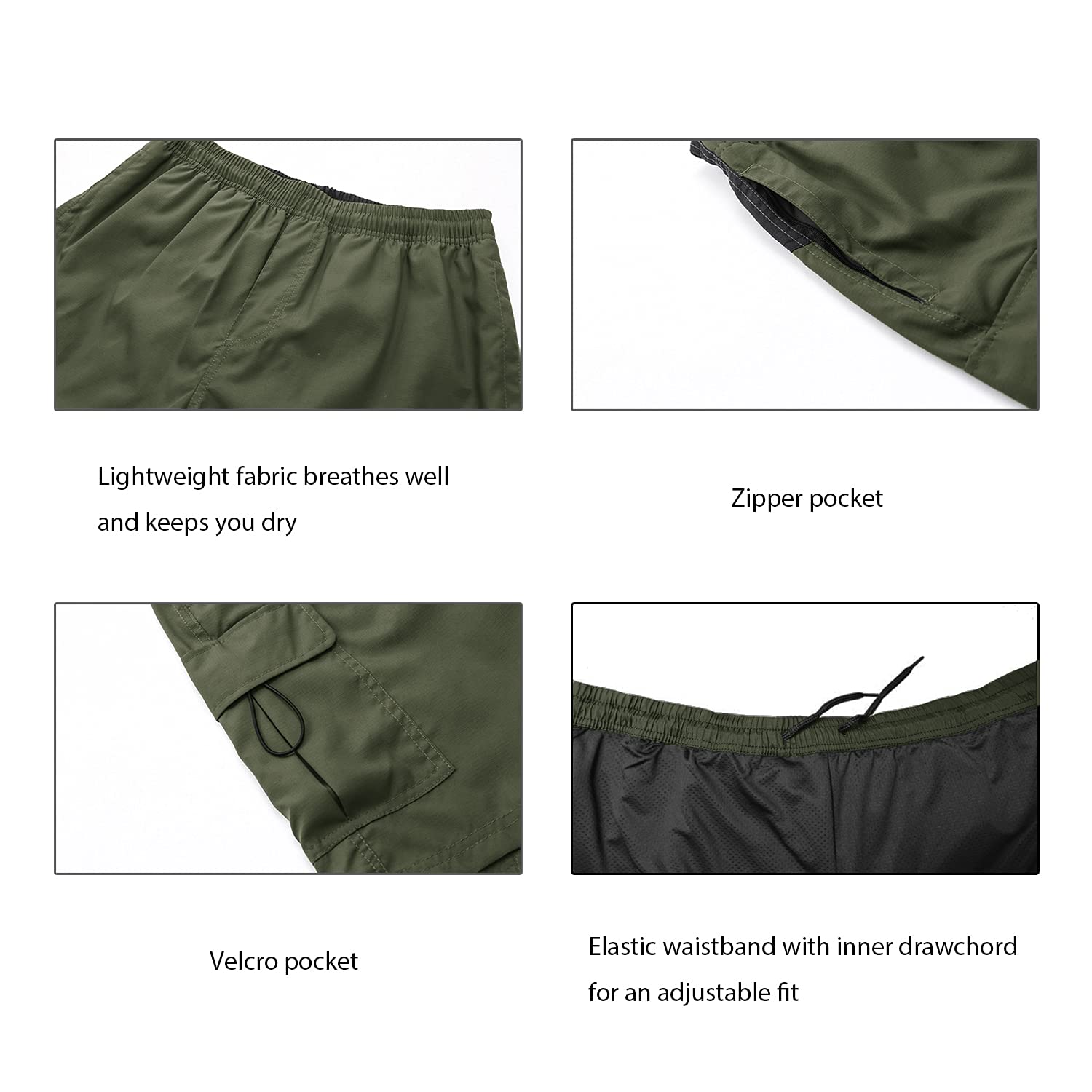 EZRUN Men's 3D Padded Mountain Bike Shorts Lightweight MTB Cycling Shorts(Green,XL)