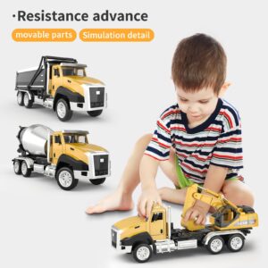 TEMI 3 Pack of Diecast Engineering Construction Vehicles, Dump Truck, Digger, Mixer Truck, 1/50 Scale Metal Collectible Model Cars, Pull Back Car Toys with Opening Doors for Boys and Girls