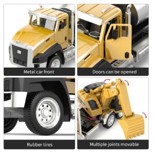 TEMI 3 Pack of Diecast Engineering Construction Vehicles, Dump Truck, Digger, Mixer Truck, 1/50 Scale Metal Collectible Model Cars, Pull Back Car Toys with Opening Doors for Boys and Girls