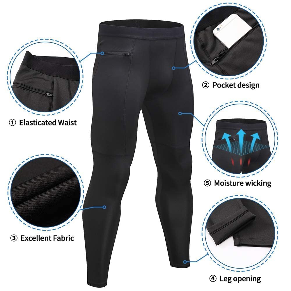 WRAGCFM Compression Pants Mens Leggings, Tights for Men Workout Athletic Running Sports Gym Basketball Leggings Yoga Pants Quick Dry Black