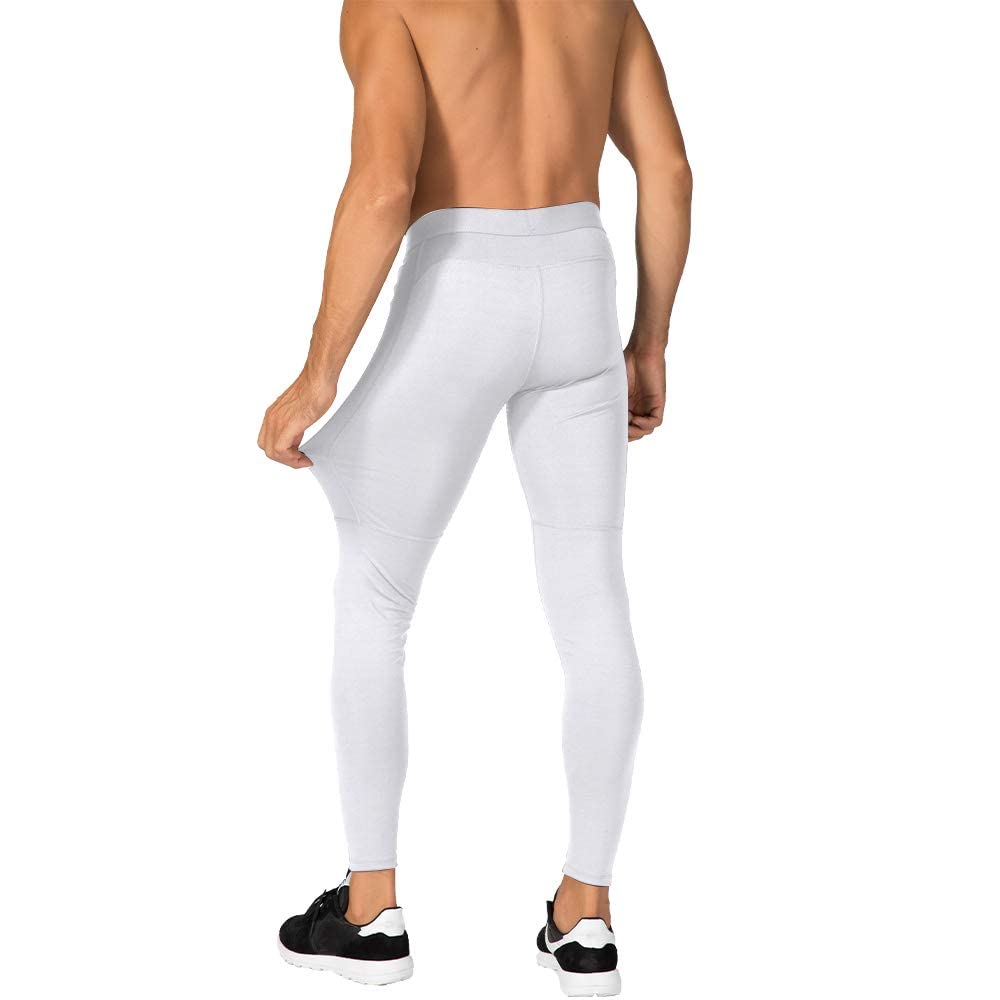 WRAGCFM Compression Pants Men,Tights for Men Running Workout Basketball Athletic Sports Leggings Compression Tights with Pockets White,S