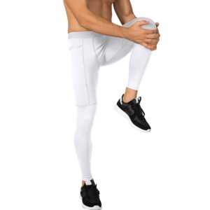 WRAGCFM Compression Pants Men,Tights for Men Running Workout Basketball Athletic Sports Leggings Compression Tights with Pockets White,S