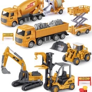 Geyiie Construction Vehicles Truck Toys, Engineering Truck Die Cast Alloy Truck Head, Tractor Trailer Excavator Dump Loader Cement Forklift Sandbox Gift for Toddlers Kids 3 4 5 6 Year Old Boy