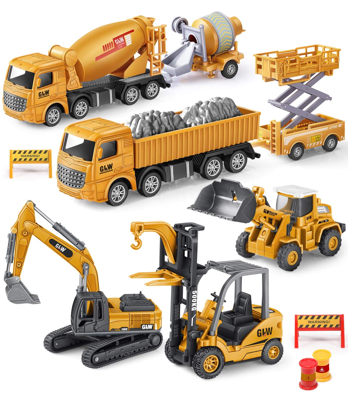 Geyiie Construction Vehicles Truck Toys, Engineering Truck Die Cast Alloy Truck Head, Tractor Trailer Excavator Dump Loader Cement Forklift Sandbox Gift for Toddlers Kids 3 4 5 6 Year Old Boy