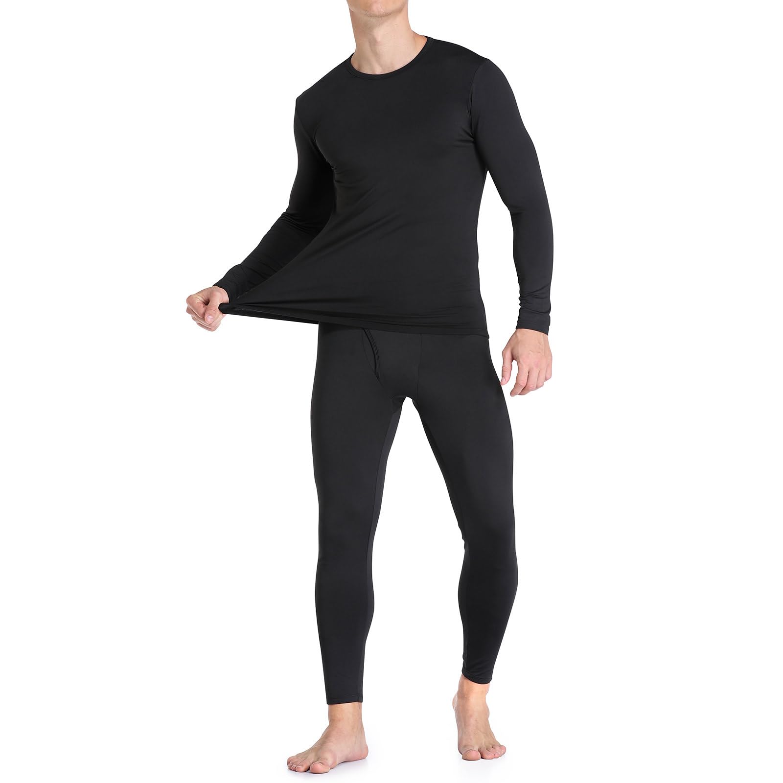 WEERTI Thermal Underwear for Men Long Johns Mens with Fleece Lined, Base Layer Men Cold Weather Top Bottom (Black 4XL)