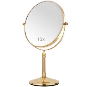 gecious gold makeup mirror 1x/10x free standing for bathroom 8 inches 360 swivel dual-sided tabletop makeup mirror, metal