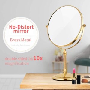 Gecious Gold Makeup Mirror 1X/10X Free Standing for Bathroom 8 Inches 360 Swivel Dual-Sided Tabletop Makeup Mirror, Metal