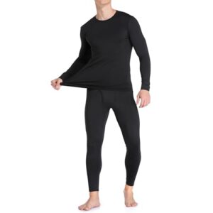 weerti thermal underwear for men long johns mens with fleece lined, base layer men cold weather top bottom (black xl)