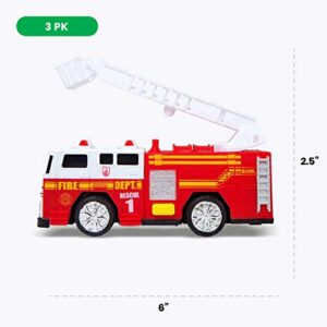 Boley City Vehicles - 3 Pack Toy Trucks and Helicopter - Fire Truck, Recycle Dump Truck, and Police Helicopter Car Set - Toy Cars for 3 Year Old Boys/Girls and Up