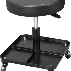 Torin ATR6350B Rolling Pneumatic Creeper Garage/Shop Seat: Padded Adjustable Mechanic Stool with Tool Tray Storage, Black