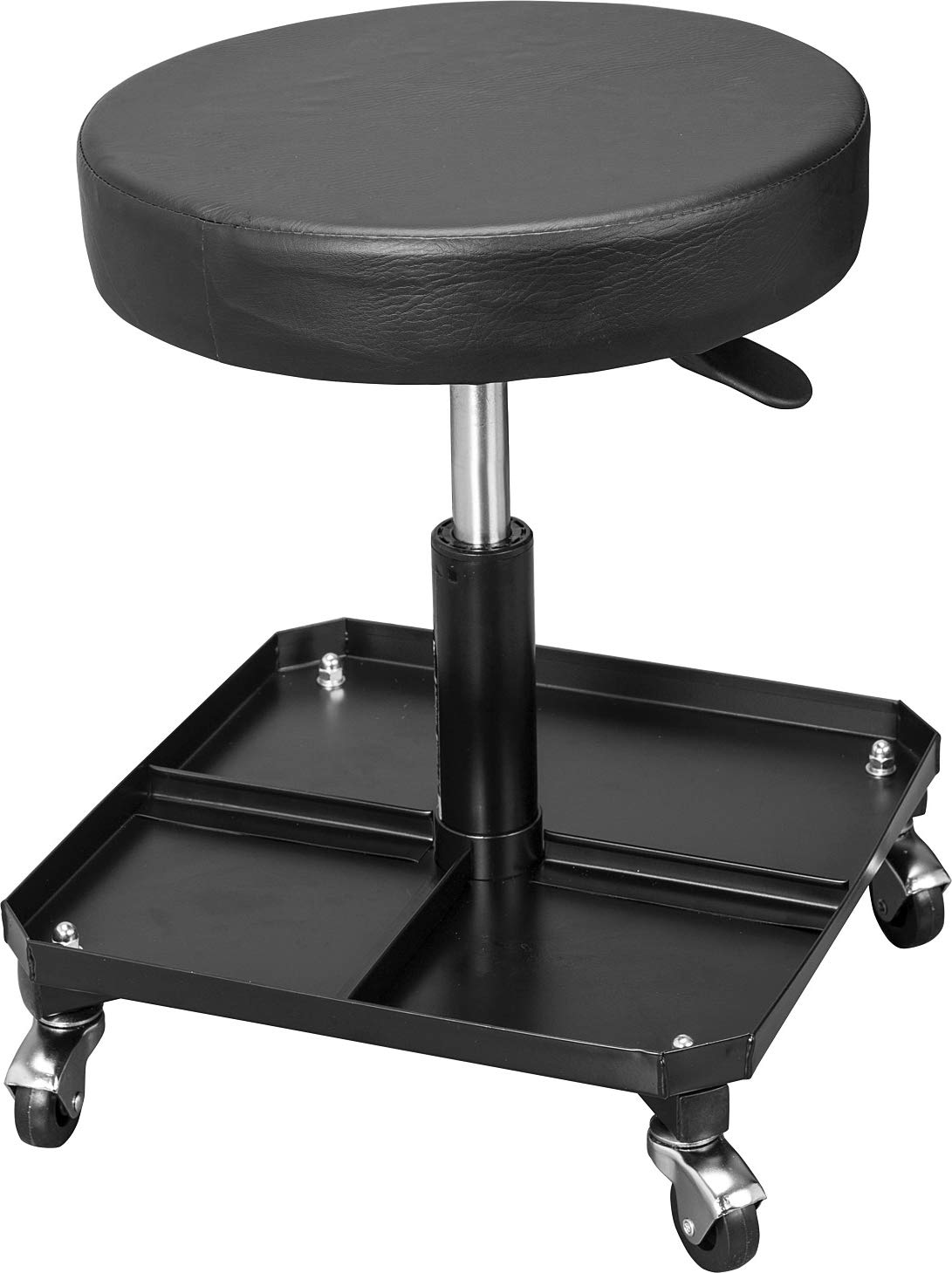 Torin ATR6350B Rolling Pneumatic Creeper Garage/Shop Seat: Padded Adjustable Mechanic Stool with Tool Tray Storage, Black