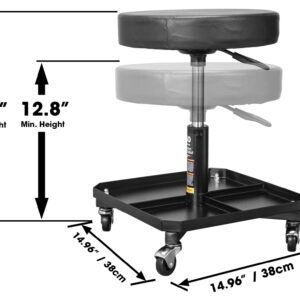 Torin ATR6350B Rolling Pneumatic Creeper Garage/Shop Seat: Padded Adjustable Mechanic Stool with Tool Tray Storage, Black