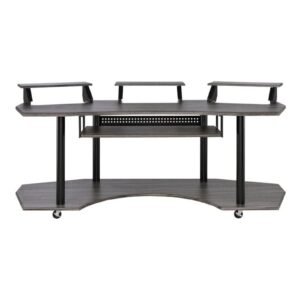 Acme Eleazar Wooden 4-Shelf Music Recording Studio Desk in Black Oak