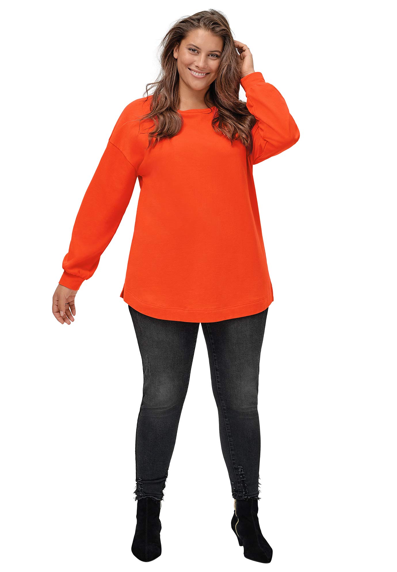 Ellos Women's Plus Size Blouson Sleeve Sweatshirt Tunic - 18/20, Deep Orange