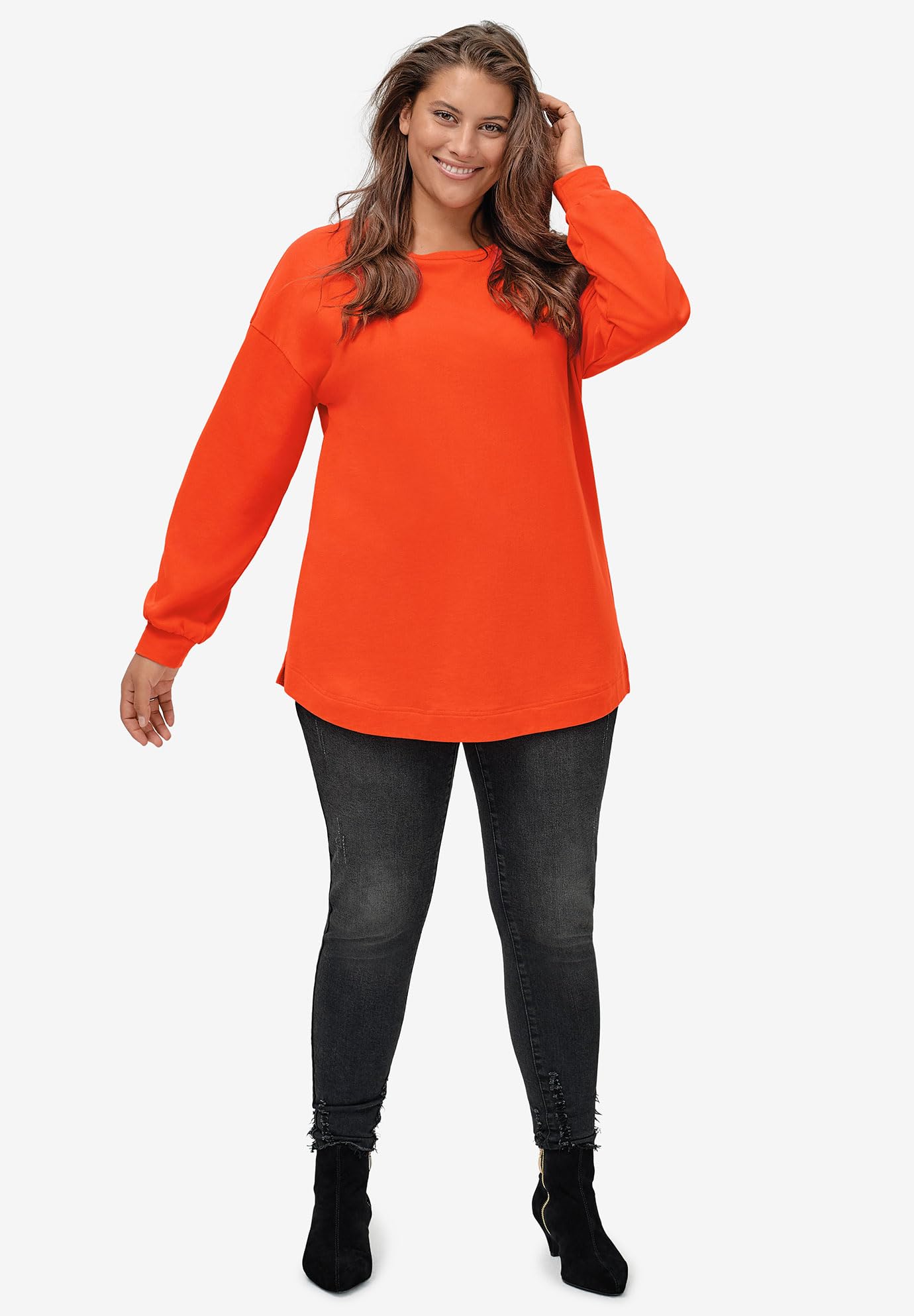 Ellos Women's Plus Size Blouson Sleeve Sweatshirt Tunic - 18/20, Deep Orange