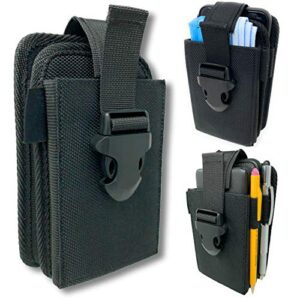 nylon dual pocket phone holster. belt clip pouch with adjustable quick release buckle closure. carry two phones, face mask, notepad, insulin pump, multi-tool or utility knife.