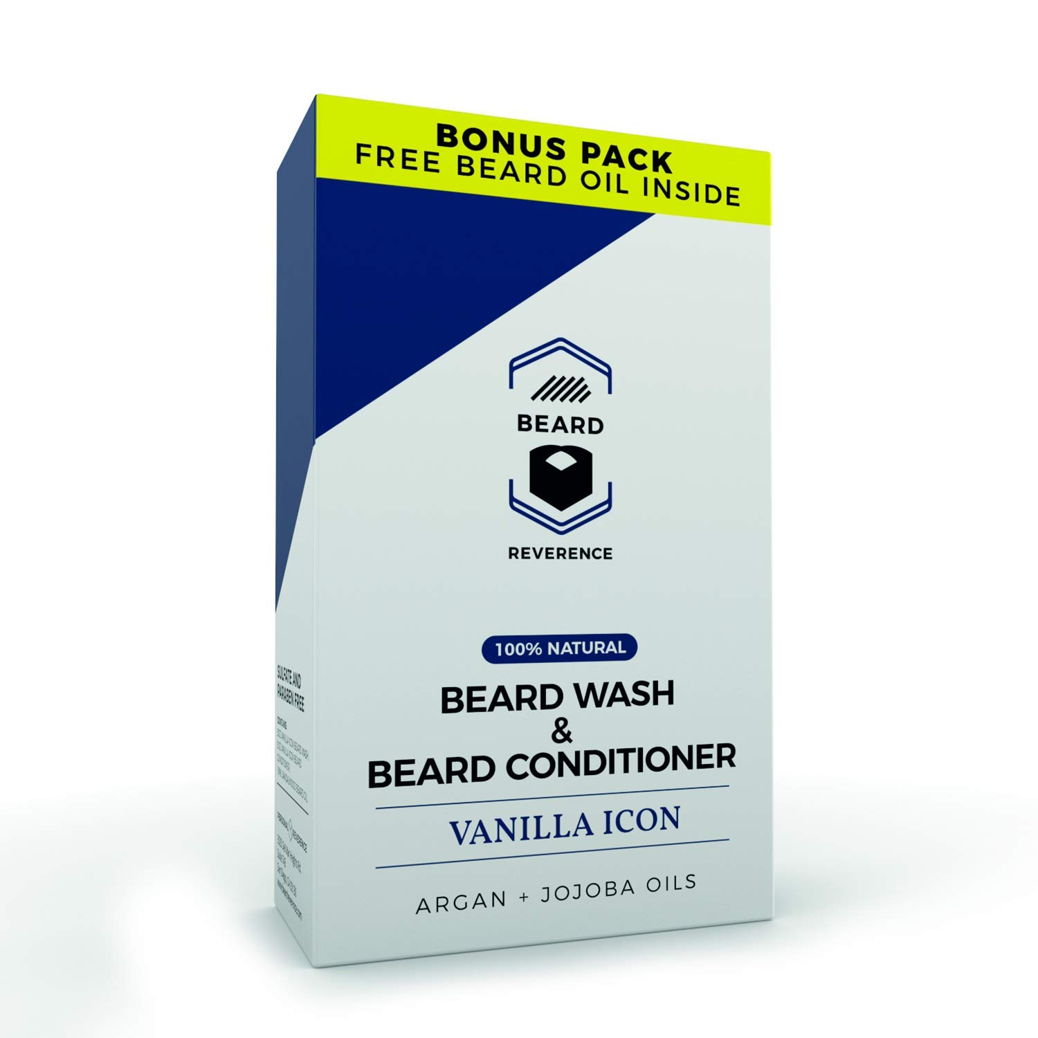 Beard Shampoo & Conditioner Set – Includes Free Beard Oil - All Natural Beard Care Softener for Beard Growth w/Argan and Jojoba Oils - Vanilla Scent – 5oz each