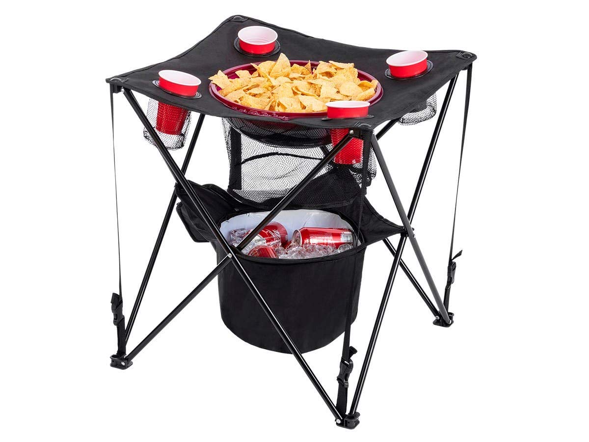 Monoprice Tailgating Table with Insulated Cooler, Portable, Compact and Collapsable, for BBQ, Picnic and Tailgate - Pure Outdoor Collection, Black, Large