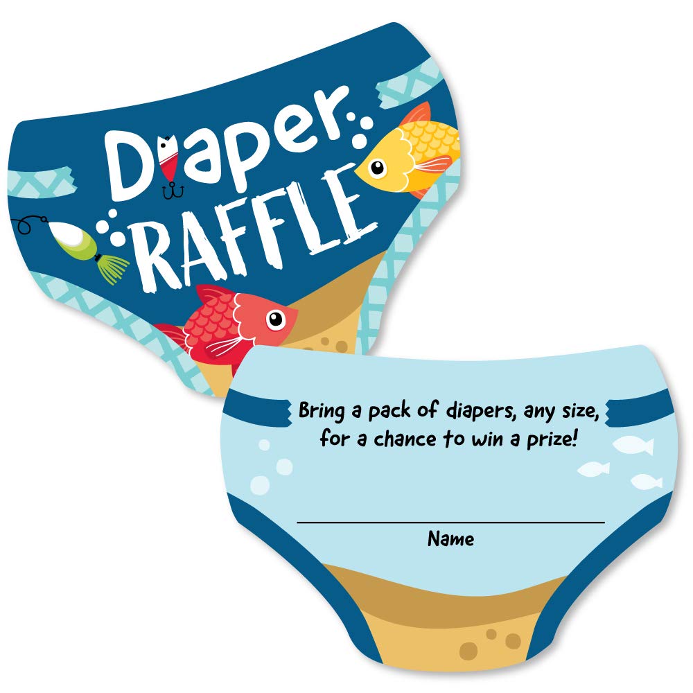 Big Dot of Happiness Let’s Go Fishing - Diaper Shaped Raffle Ticket Inserts - Fish Themed Baby Shower Activities - Diaper Raffle Game - Set of 24