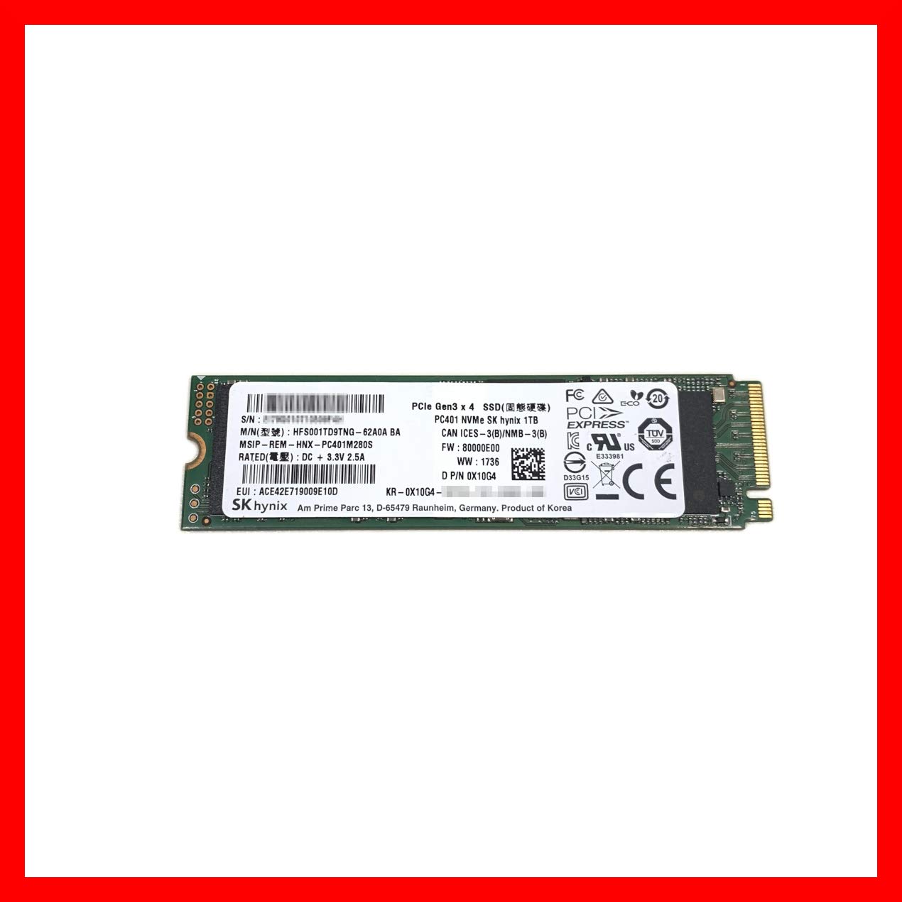 SK Hynix PC401 1TB SSD PCIe Gen3 x4 M.2 2280 NVMe HFS001TD9TNG For Dell HP Lenovo Acer Asus and Other Systems