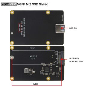 Geekworm for Raspberry Pi 4, X862 V2.0 M.2 NGFF SATA SSD Storage Expansion Board UASP Supported Compatible with Raspberry Pi 4 Model B Only Support Key-B 2280 SSD