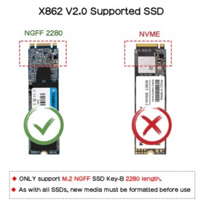 Geekworm for Raspberry Pi 4, X862 V2.0 M.2 NGFF SATA SSD Storage Expansion Board UASP Supported Compatible with Raspberry Pi 4 Model B Only Support Key-B 2280 SSD