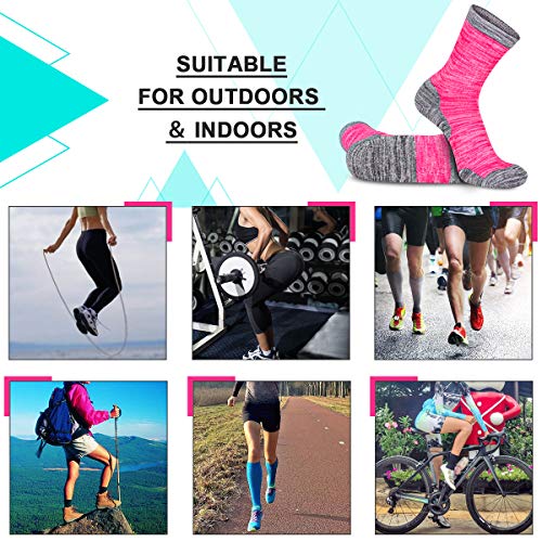 Heatuff Womens 6 Pack Hiking Crew Socks Performance Athletic Cushion Outdoor Trekking Sock