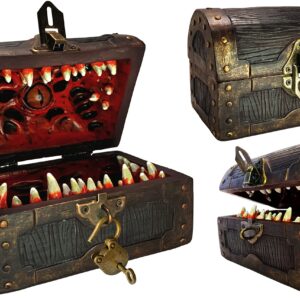 Galdor's Guild Mimic Dice Chest Storage Box | Free Lock & Key | Compatible with Dungeons & Dragons Players, Dungeon Master/DM RPG Gaming | Holder Vault Case | Holds 4 Sets of Polyhedral Dice (Regular)