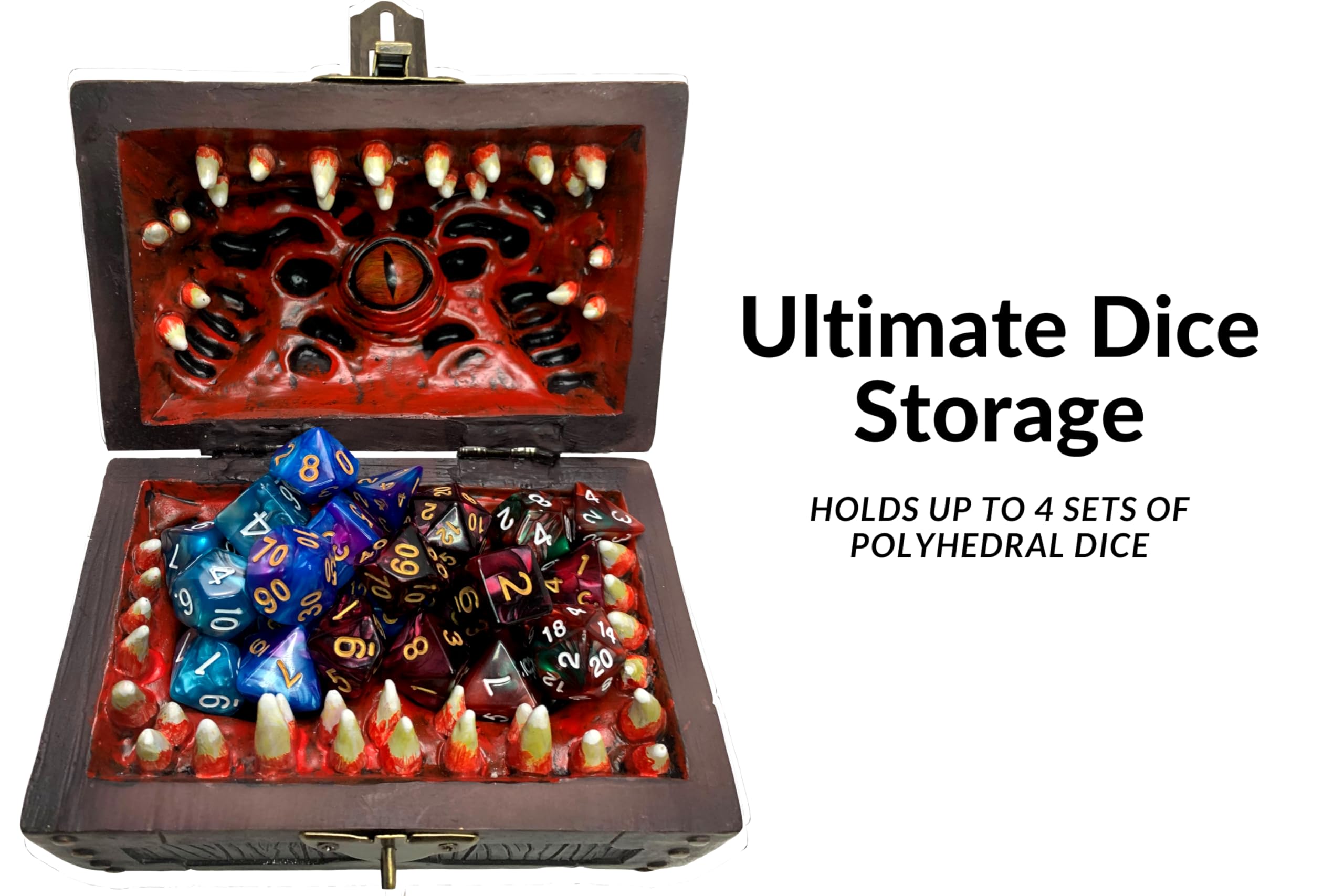 Galdor's Guild Mimic Dice Chest Storage Box | Free Lock & Key | Compatible with Dungeons & Dragons Players, Dungeon Master/DM RPG Gaming | Holder Vault Case | Holds 4 Sets of Polyhedral Dice (Regular)