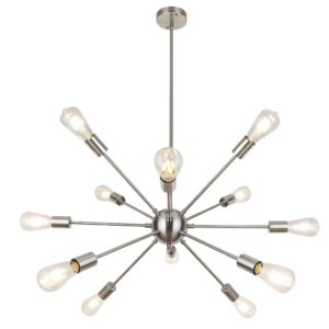 lynpon brushed nickel sputnik chandelier, 12 lights plating silver chandeliers sputnik light fixture modern ceiling light mid century lighting for dining room living room kitchen foyer bedroom