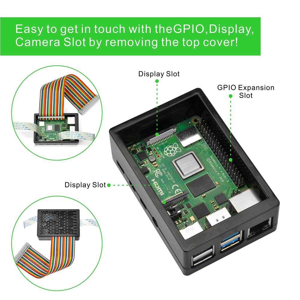 KOOKYE Raspberry Pi 4 Enclosure Black+Type C Power Supply USB-C 5.1V 3A+Heat Sinks+Cooling Fan