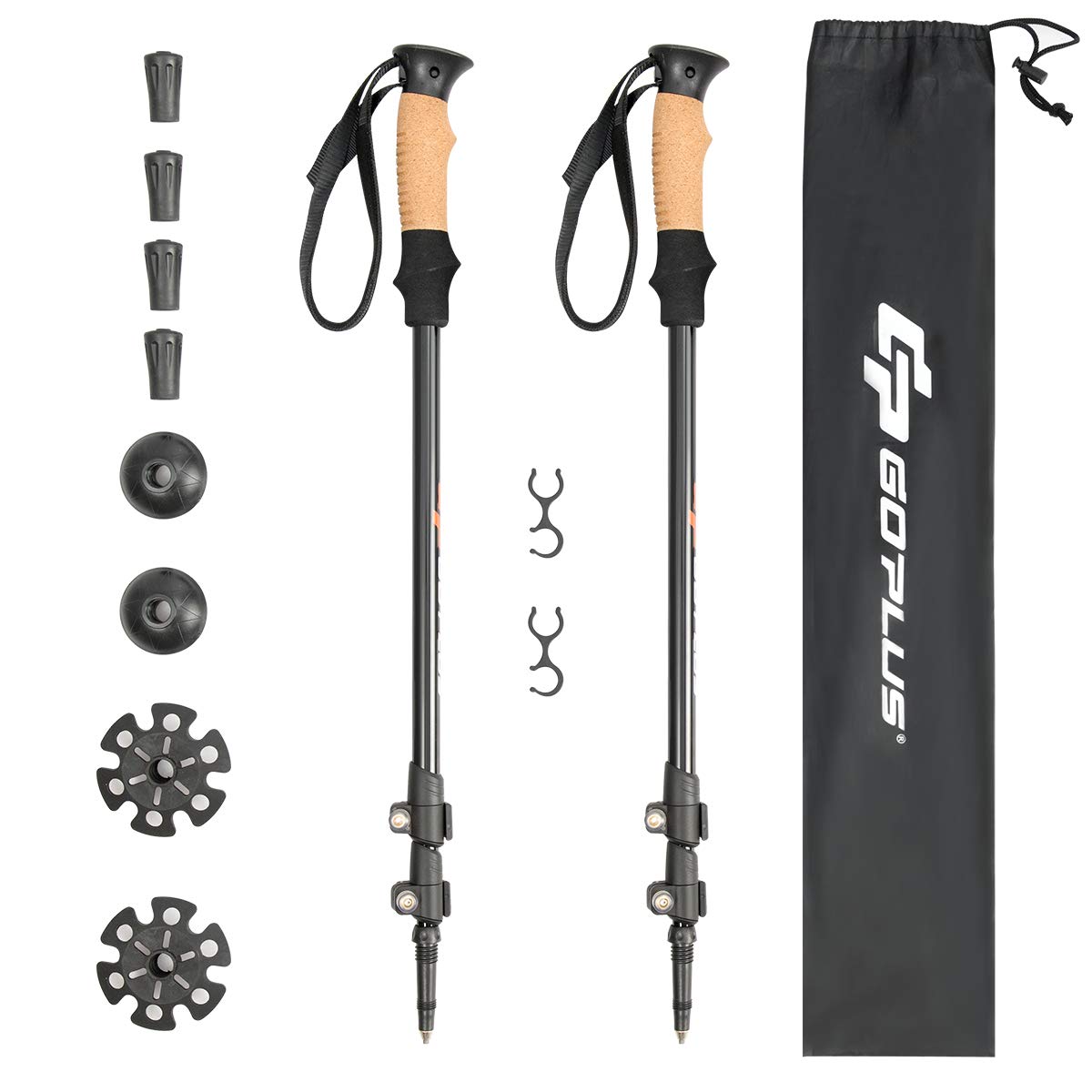 Goplus Trekking Poles, 2 Pack Adjustable Anti-Shock Hiking Walking Climbing Sticks, Lightweight Aluminum 7075 with Carry Bag