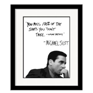 michael scott the office motivational quote frame wall art decor 8x10 the office gift - you miss 100% of the shots you dont take - the office merchandise - the office wall decor for home and office