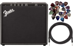 fender mustang lt25 guitar combo amplifier bundle with instrument cable and picks