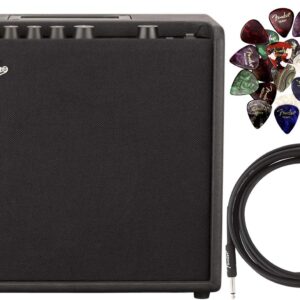 Fender Mustang LT25 Guitar Combo Amplifier Bundle with Instrument Cable and Picks