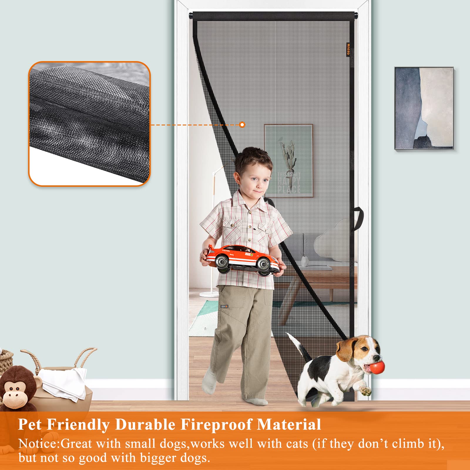 MAGZO Hanging Screen Door, Fits Door Size 34" x 82" (Curtain Size 36'' x 83''), Upgraded Fiberglass Screen Door Mesh with Tension Rod&Hook&Loop (One Piece Can be Installed in 2 Ways), Weighted Bottom