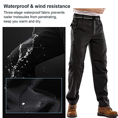 Jessie Kidden Mens Waterproof Hiking Pants, Outdoor Snow Ski Fishing Fleece Lined Insulated Soft Shell Winter Pants (6070 Black, 32)