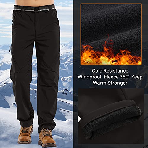 Jessie Kidden Mens Waterproof Hiking Pants, Outdoor Snow Ski Fishing Fleece Lined Insulated Soft Shell Winter Pants (6070 Black, 32)