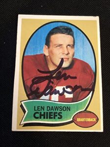 hof len dawson 1970 topps signed autographed card #1 kansas city chiefs - nfl autographed football cards