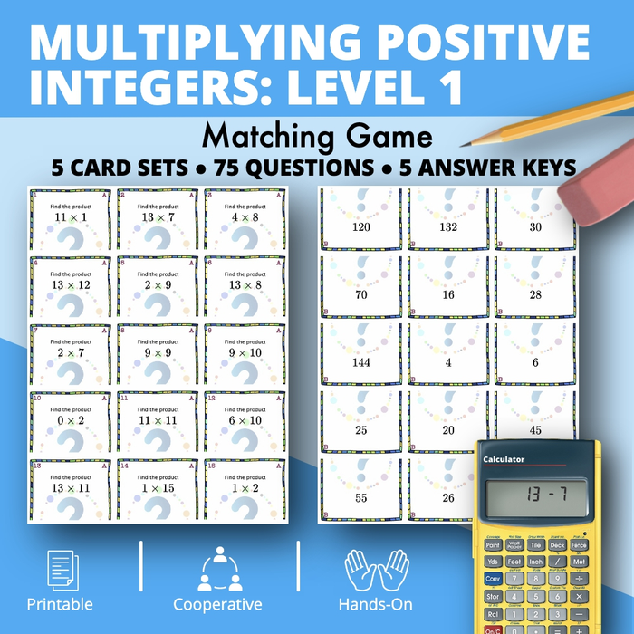 Multiplying Integers Level 1 Matching Game