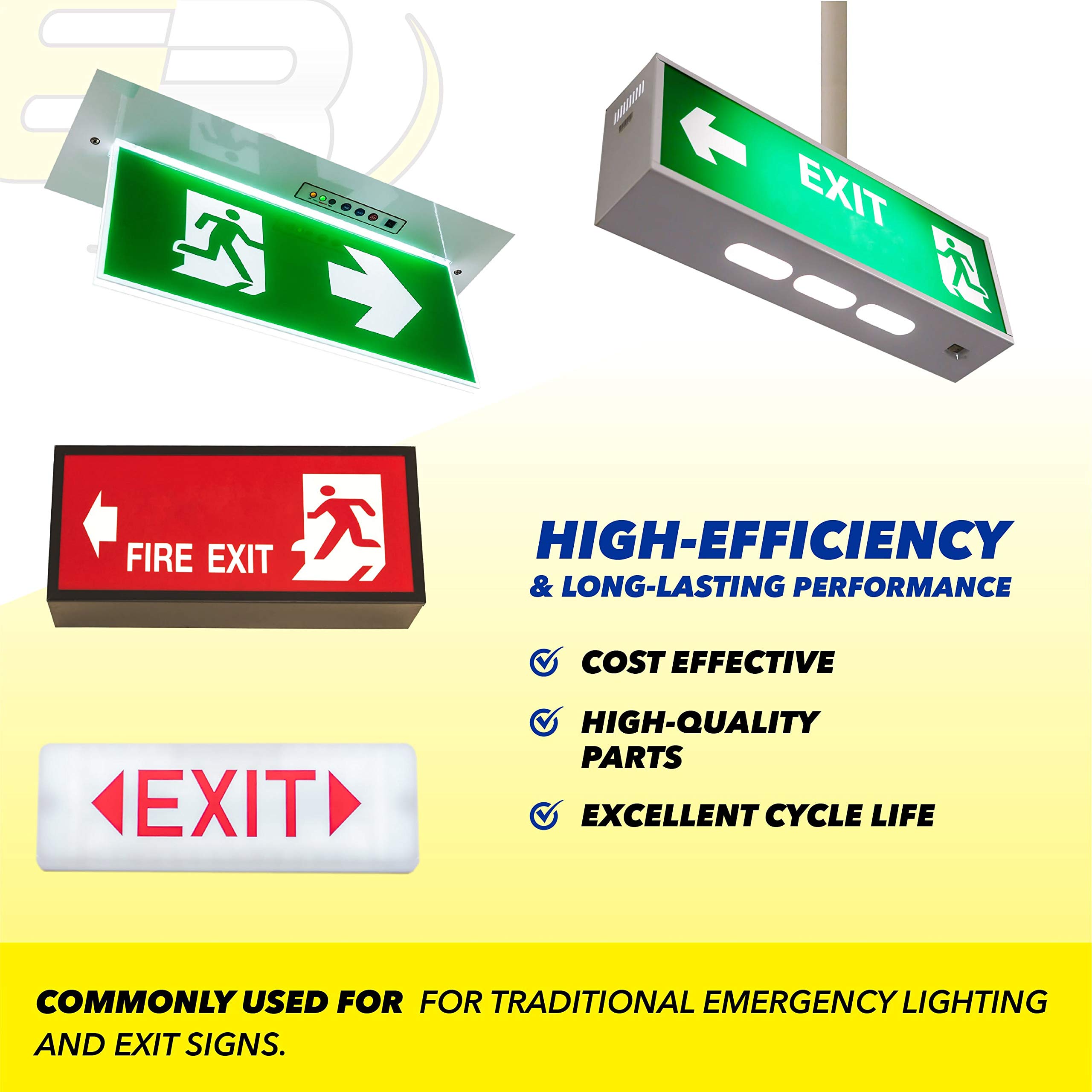 Exell Battery, 10-Pack, 1.2V 1200mAh Emergency/Exit Lighting Battery Fits & Replaces BGN1P201N2, BYD ELB1P201NB, CUSTOM-243, EMBSCN1215, 18004, Lithonia LQM OSI OSA007 CUSTOM-51 CUSTOM-33 Saft 16440