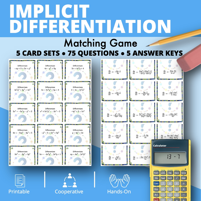 Calculus Derivatives: Implicit Differentiation Matching Game