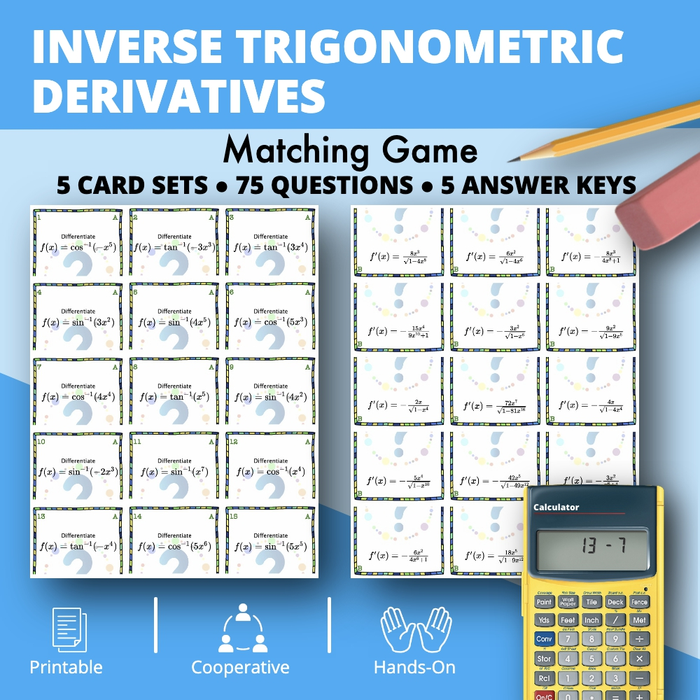 Calculus Derivatives: Inverse Trigonometric Matching Game