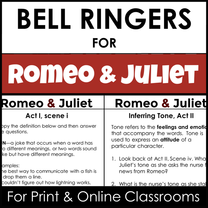 Bell Ringers for Romeo and Juliet - Daily Journal Entries to Begin Each Class - With Google Link for Print and Online Classrooms