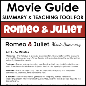 movie guide for romeo and juliet - summary & teaching tool for baz luhrmann's movie version - scene by scene alignment