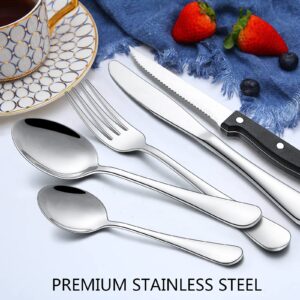 Wildone 24-Piece Flatware Set with Steak Knives, Stainless Steel Silverware Cutlery Set Service for 4, Tableware Eating Utensils Include Knives/Forks/Spoons, Mirror Polished, Dishwasher Safe