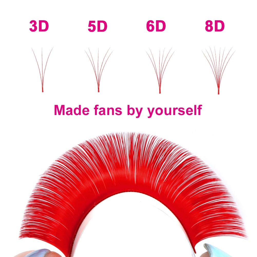 Eyelash Extension D Curl 15-20mm Easy Fan Volume Lashes 0.07mm Mixed Tray Red Easy Fan Lash Extensions Colorful Self Fanning Lashes (Red 0.07-D, 15~20mm Mix)