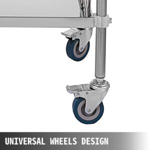 VEVOR Lab Rolling Cart 3 Shelves Shelf Stainless Steel Rolling Cart Catering Dental Utility Cart Commercial Wheel Dolly Restaurant Dinging Utility Services (23.4" x 15.6" x 33.2")